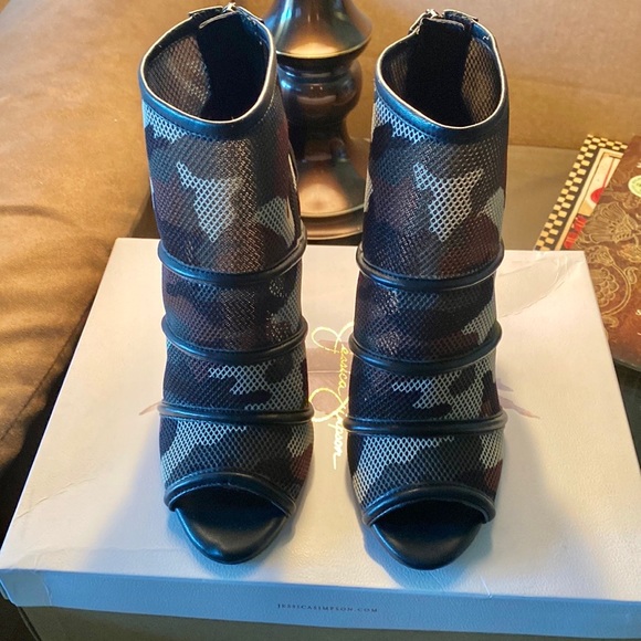 Jessica Simpson | Shoes | Mesh Camo Peep Toe Ankle Boots | Poshmark